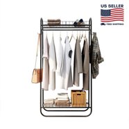 Home Basics 2-Shelf Free-Standing Garment Rack with Hooks, Black ...