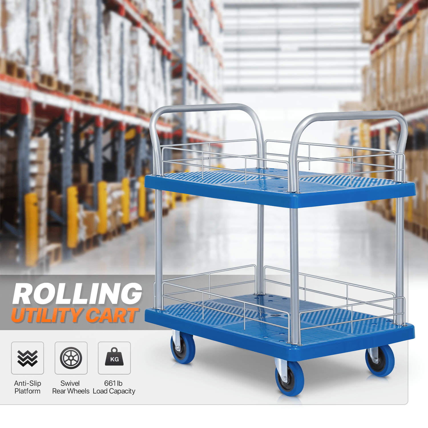 2-Deck[SWIVEL WHEELS]Utility Cart Garage Tool Storage Organizer Trolley ...