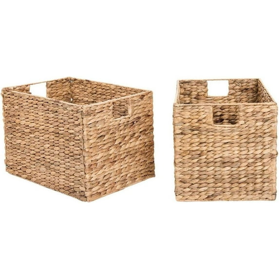 2 Decorative Hand-Woven Small Water Hyacinth Wicker Storage Basket ...