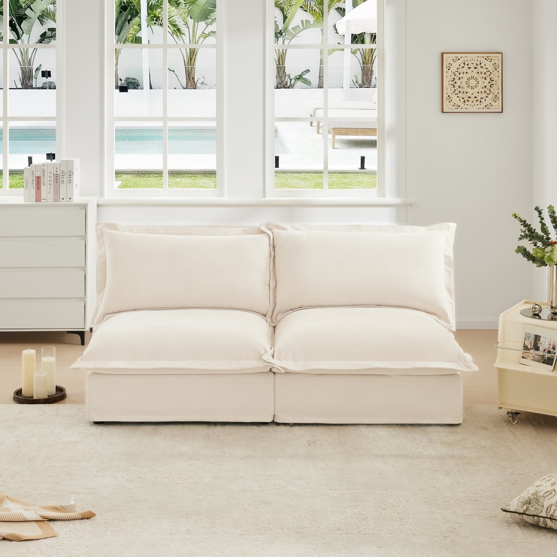 2 Deep Seater Armless Sofa, Free Combination Convertible Slipcovered ...