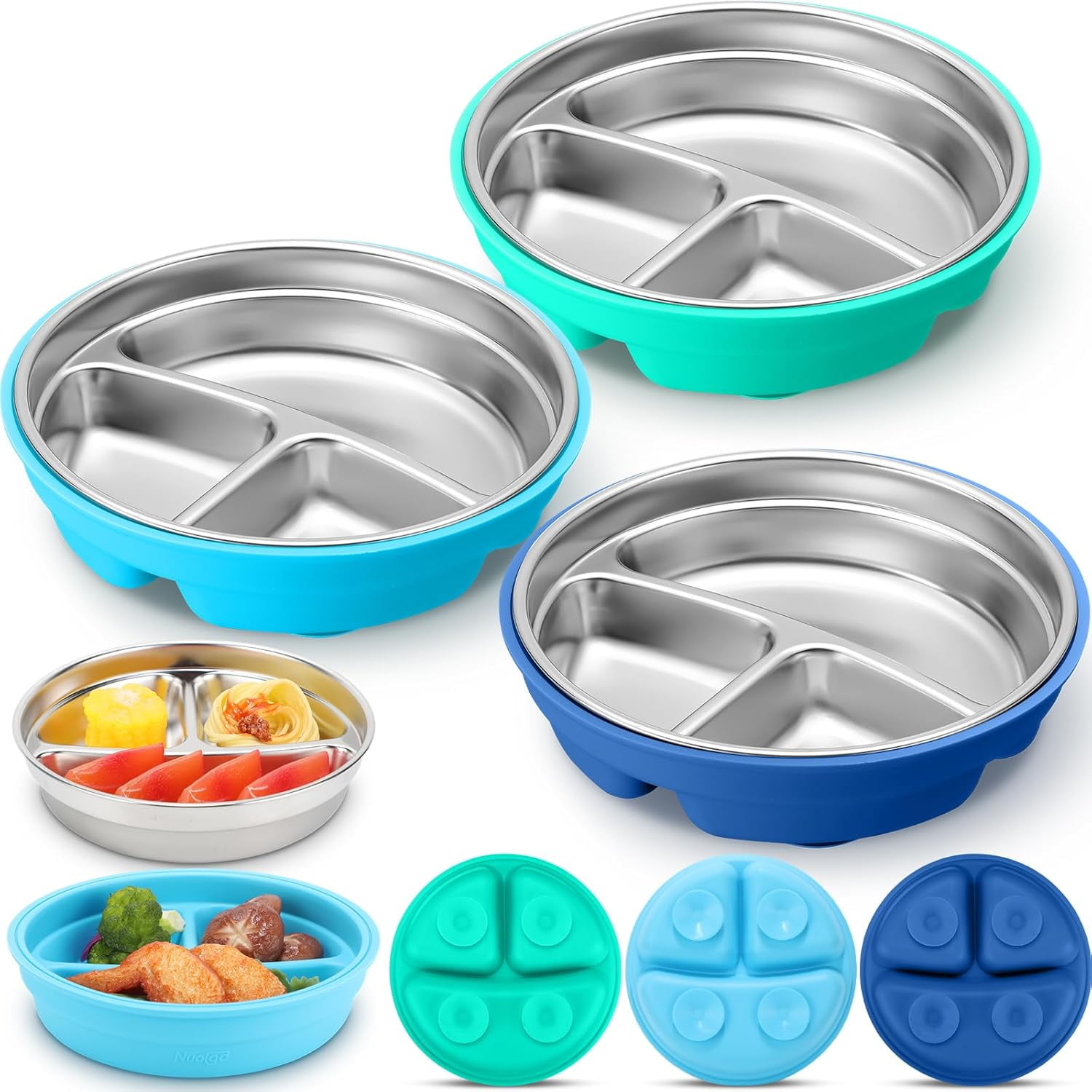 2" Depth Stainless Steel Baby Plates With Suction,Stainless Suction ...