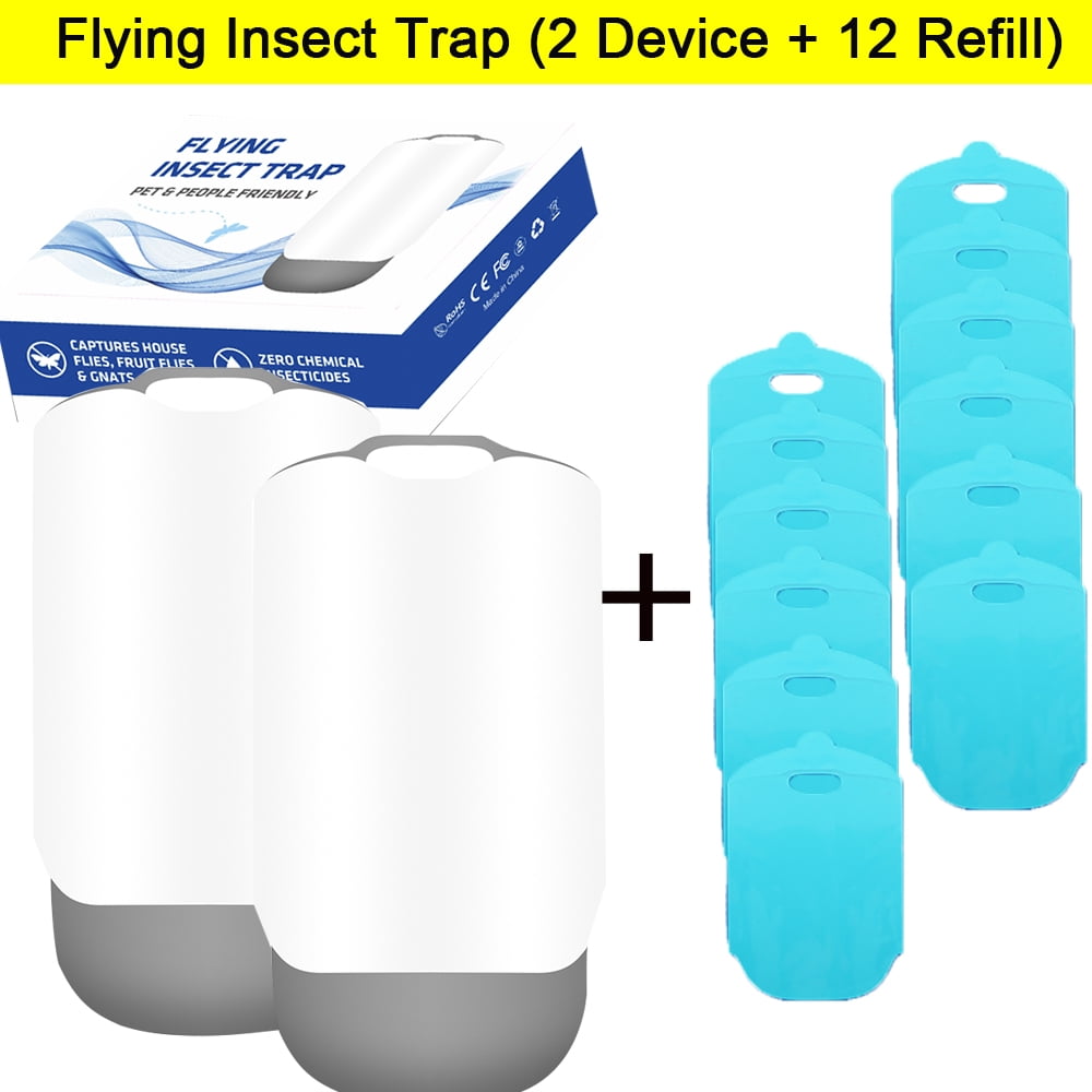 (2 Device + 12 Refill) Flying Insect Fly Trap Refill Cartridges for Fruit Flies, Gnats ...