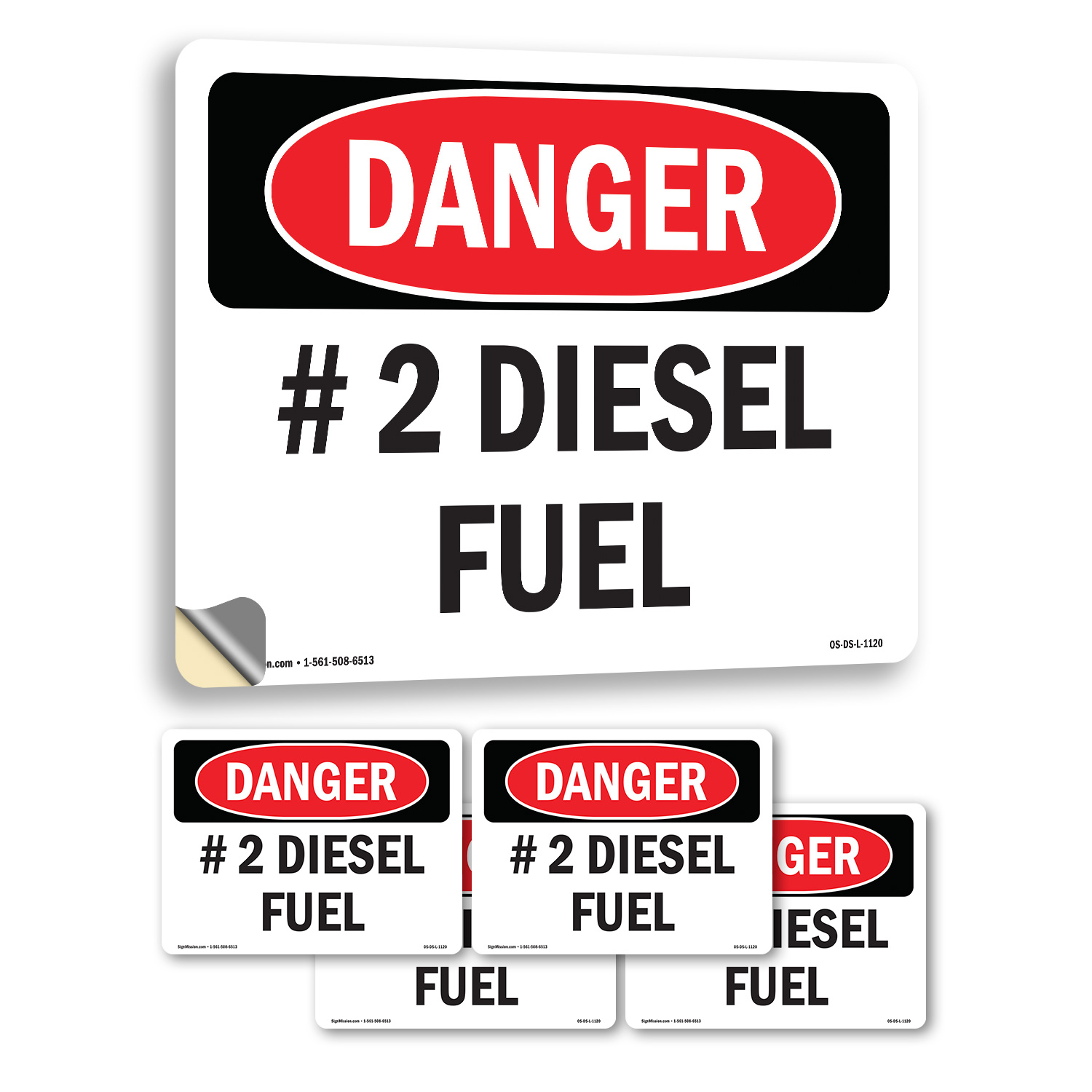 #2 Diesel Fuel OSHA Danger Vinyl Decal Label 18 Inch x 12 Inch - 5 Pack ...