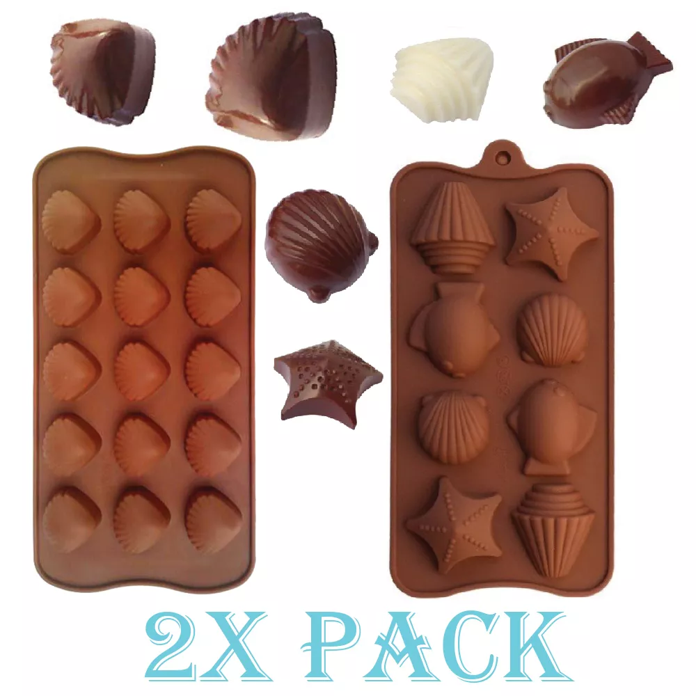 2 Different Silicone Sea Shells & Fish Molds for Candy, Ice Cubes ...