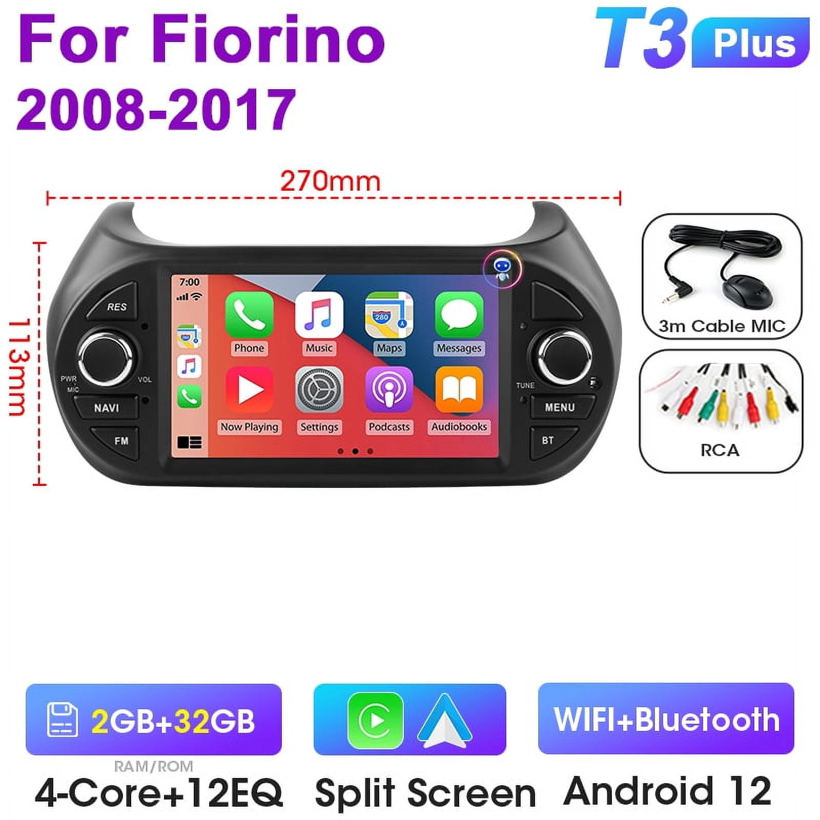 2 Din 7 inch Android 12 For Fiat Fiorino Citroen Nemo Peugeot Bipper ...
