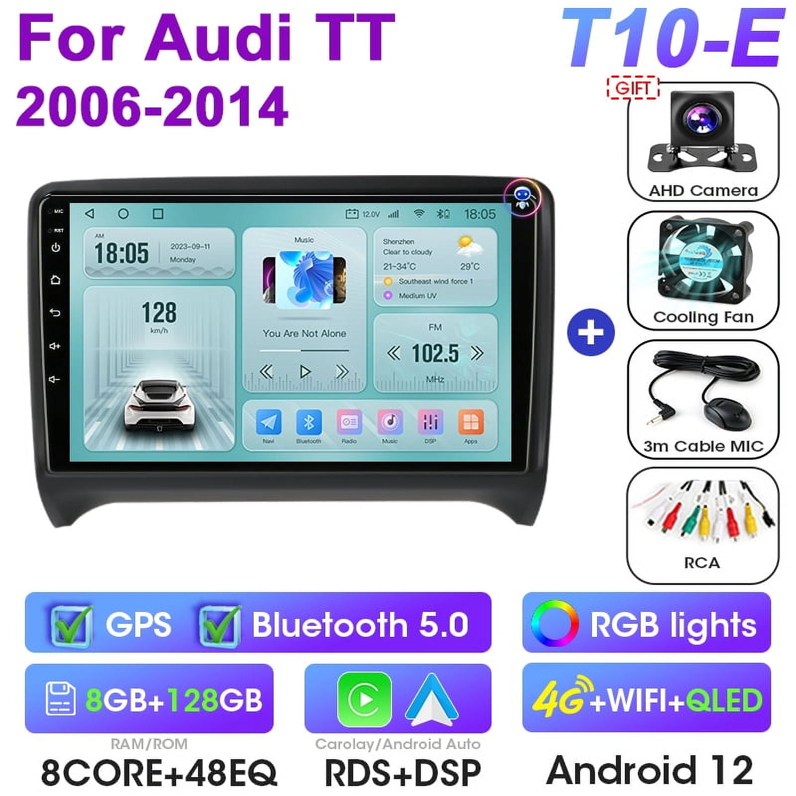 2 Din Android 12 Car Radio For Audi TT MK2 8J 2006 - 2014 Multimedia Video Player GPS 4G Carplay ...