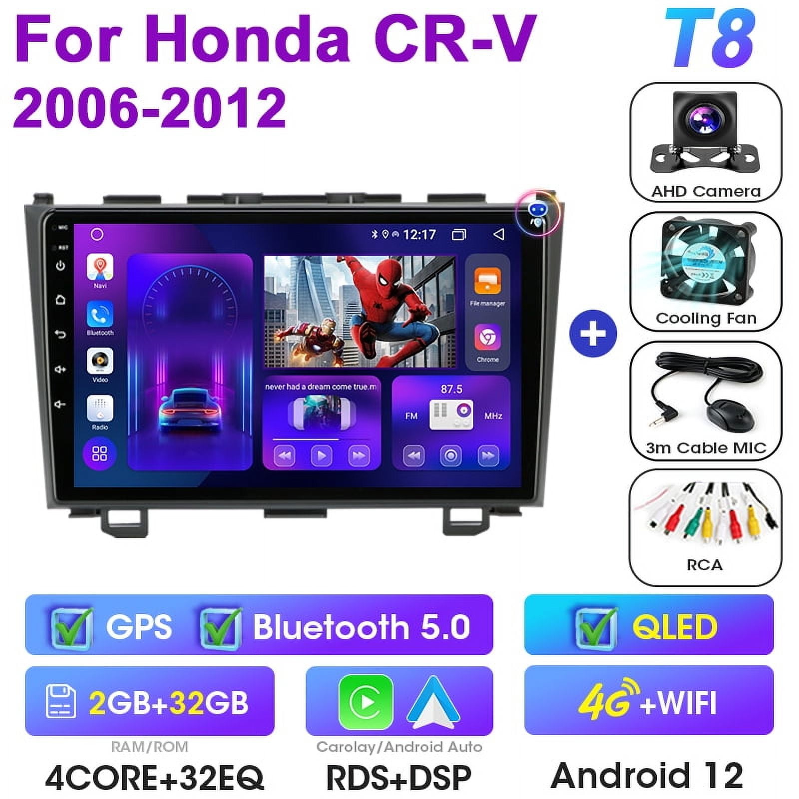 2 Din Android 12 Car Radio For Honda CRV CR-V 2006-2012 Multimedia Video Player GPS 4G Carplay ...