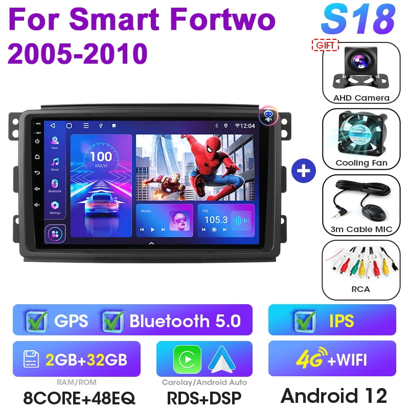 2 Din Android 12 Car Radio For Smart Fortwo 451 2005 - 2010 Multimedia Video Player GPS 4G ...