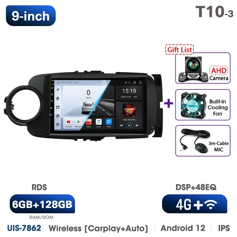2 Din Android 12 Car Radio for Toyota Yaris 2012-2017 Multimedia Player Carplay Auto GPS ...