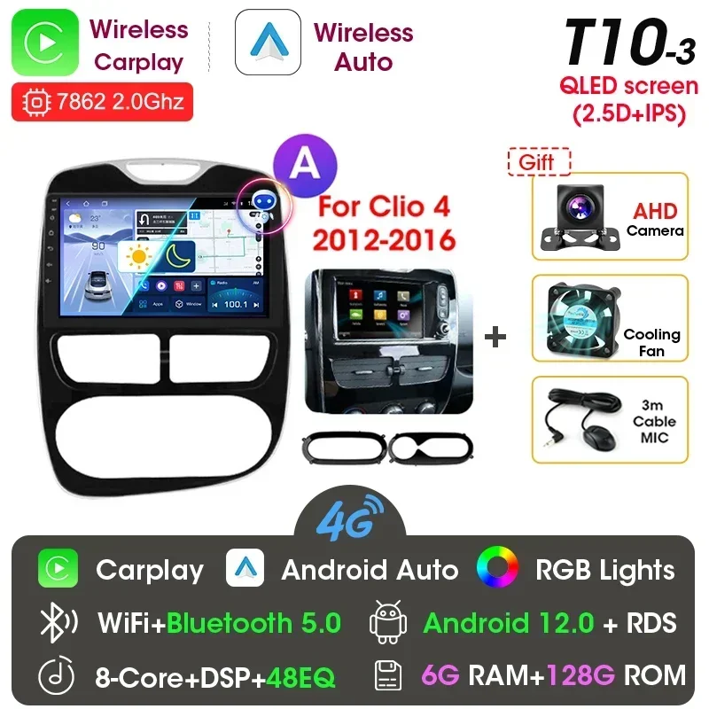 2 Din Android 12 Carplay Auto Car Radio for Renault Clio 4 2012-2019 ...