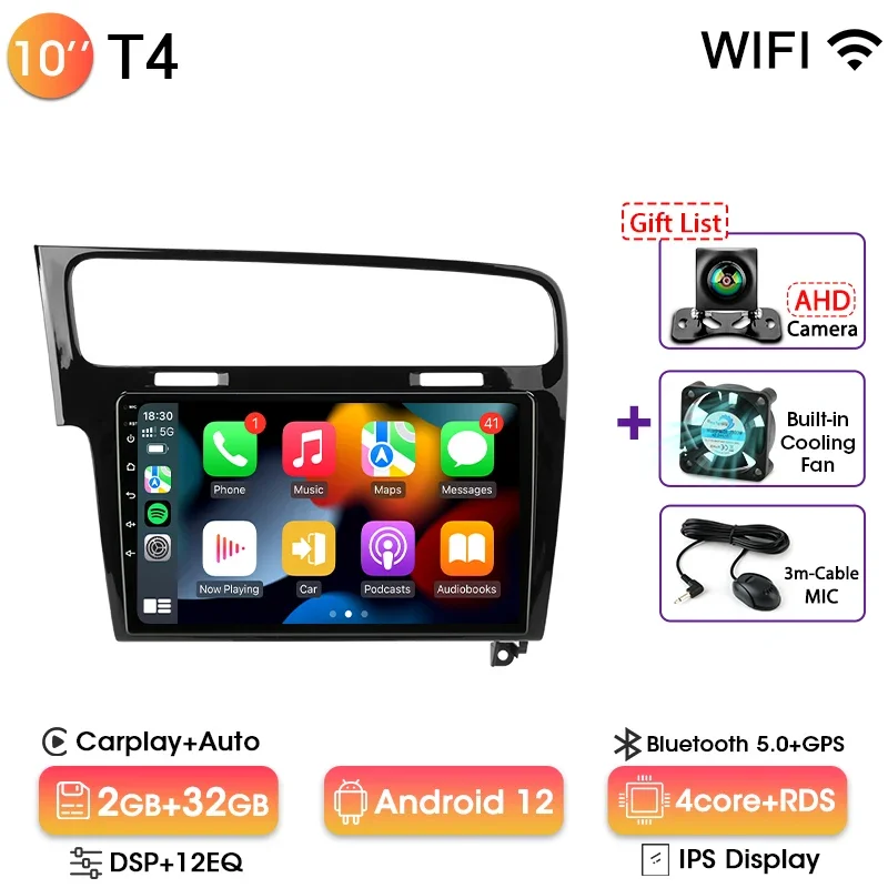 2 Din Android 12 Carplay Auto Car Radio for Volkswagen VW Golf 7 2013-2017 Multimedia Player ...