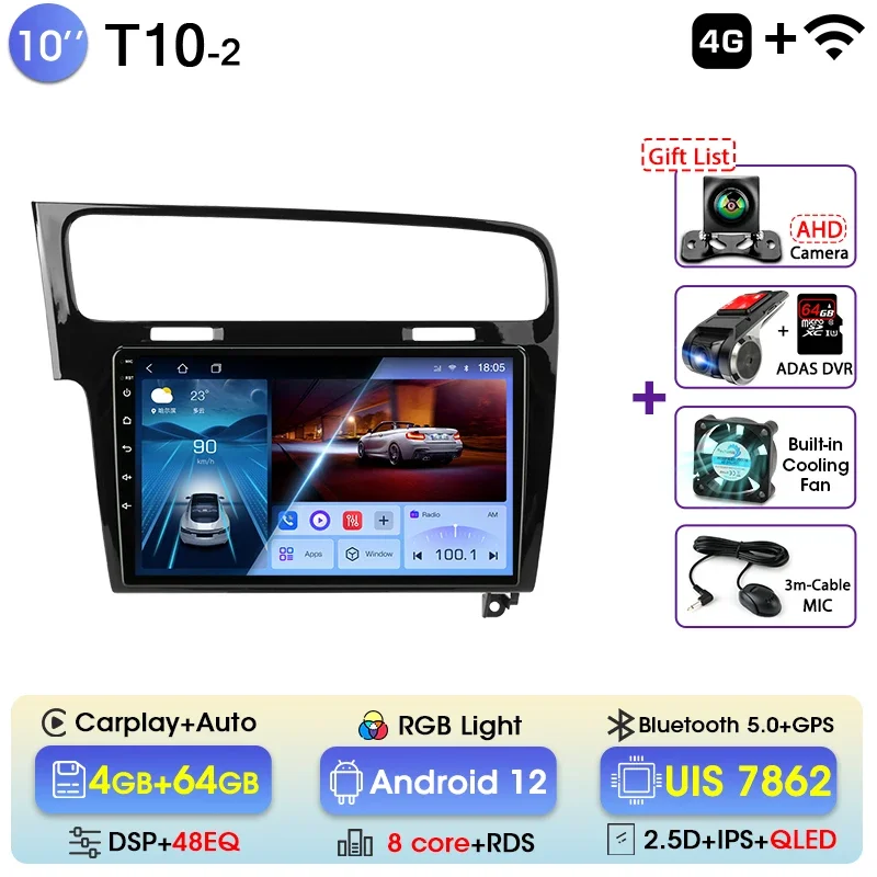 2 Din Android 12 Carplay Auto Car Radio for Volkswagen VW Golf 7 2013-2017 Multimedia Player ...