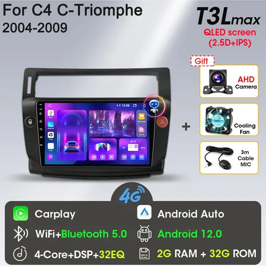 2 Din Android 12 Carplay Car Radio for Citroen C4 C-Triomphe C-Quatre ...