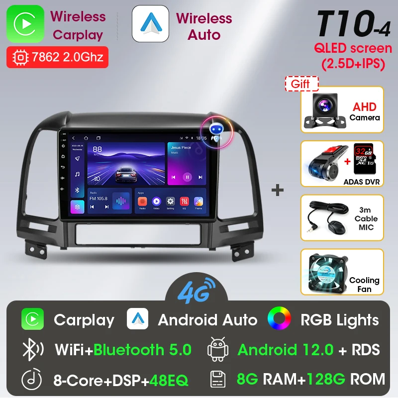 2 Din Android 12 Wireless Carplay Car Radio for Hyundai ix45 Santa Fe ...