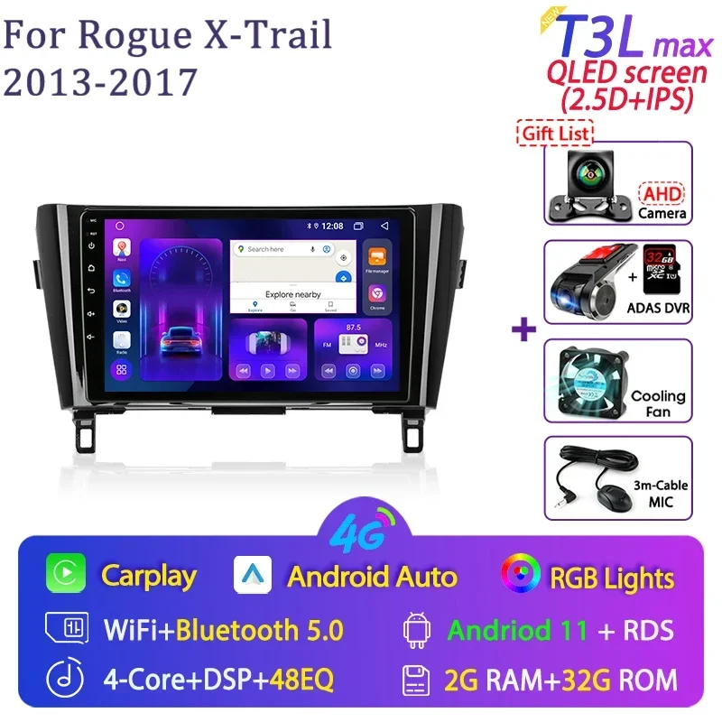 2 Din Android Car Radio for Nissan Rogue X-Trail X Trail 3 T32 2013-2017 Qashqai 2 J11 ...