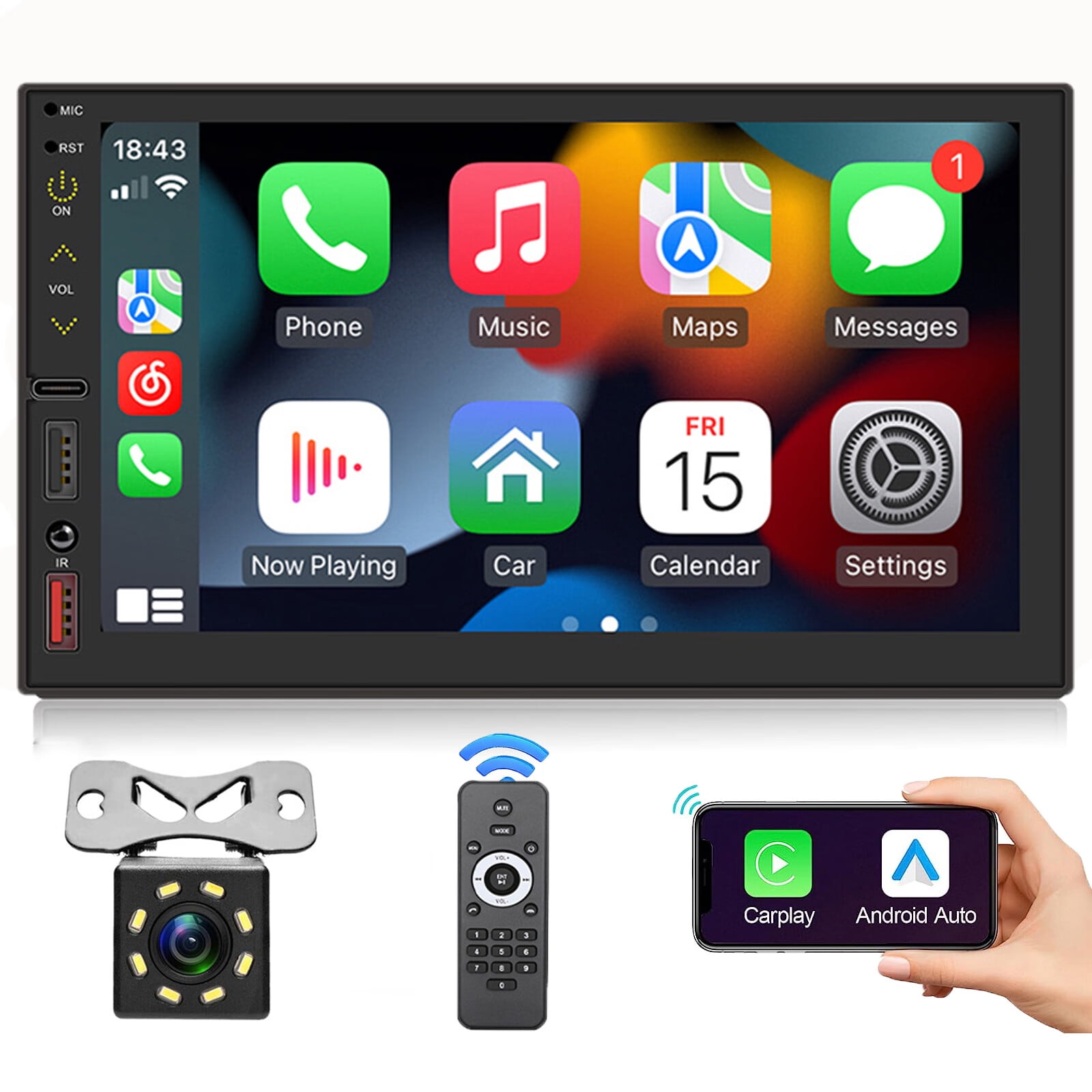 2 Din Car Radio Apple CarPlay Wireless Android-Auto Bluetooth MP5 ...