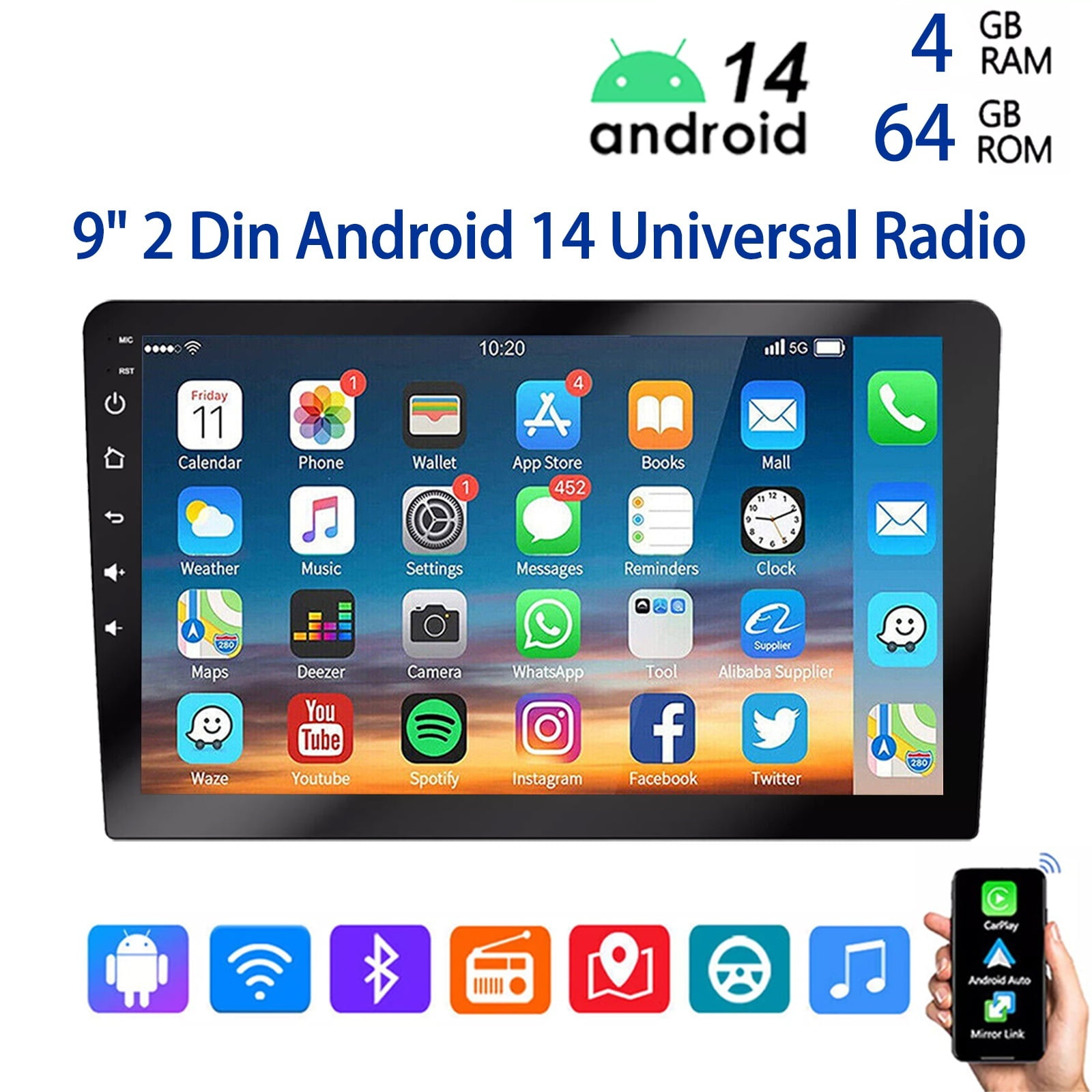2 Din Universal Android 14 7 9 10 inch Car Radio GPS Nav Carplay ...