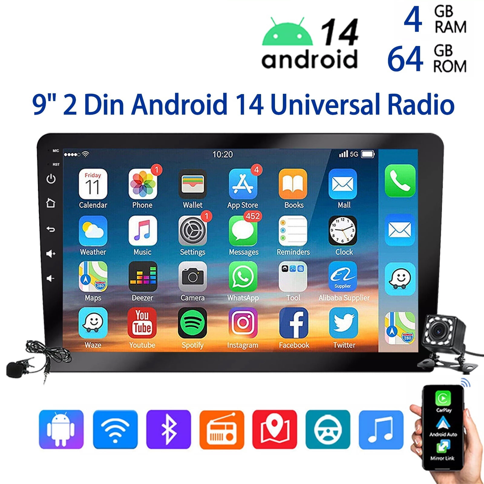 2 Din Universal Android 14 7 9 10 inch Car Radio GPS Nav Carplay ...