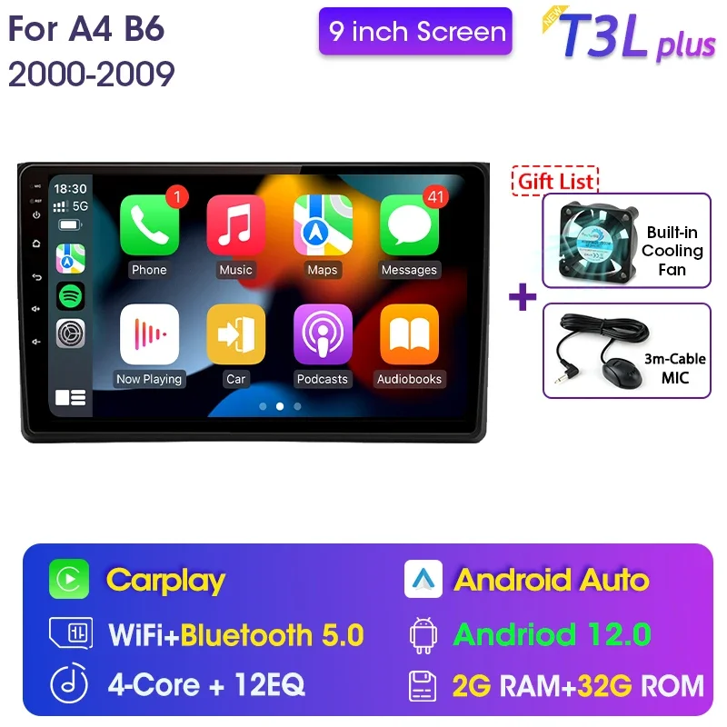 2 Din Wireless Carplay Auto Android 12 Car Radio For Audi A4 2000-2009 ...