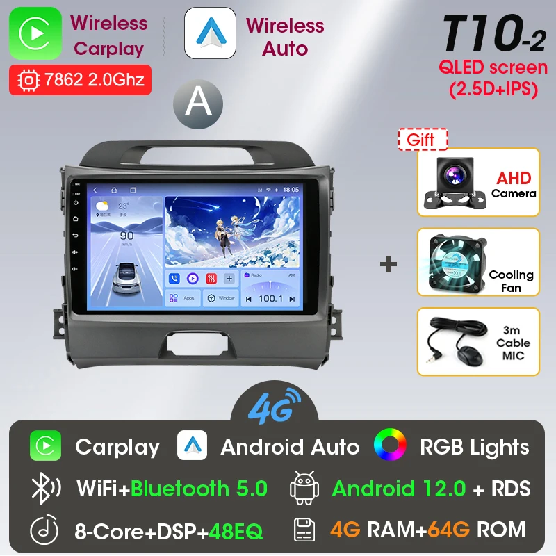2 Din Wirlelss Carplay Android 12 Car Radio for Kia Sportage 3 2010 ...