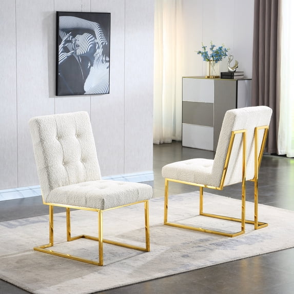 2 Dining Chair - Modern, , Gold Base, White Linen No Installation ...