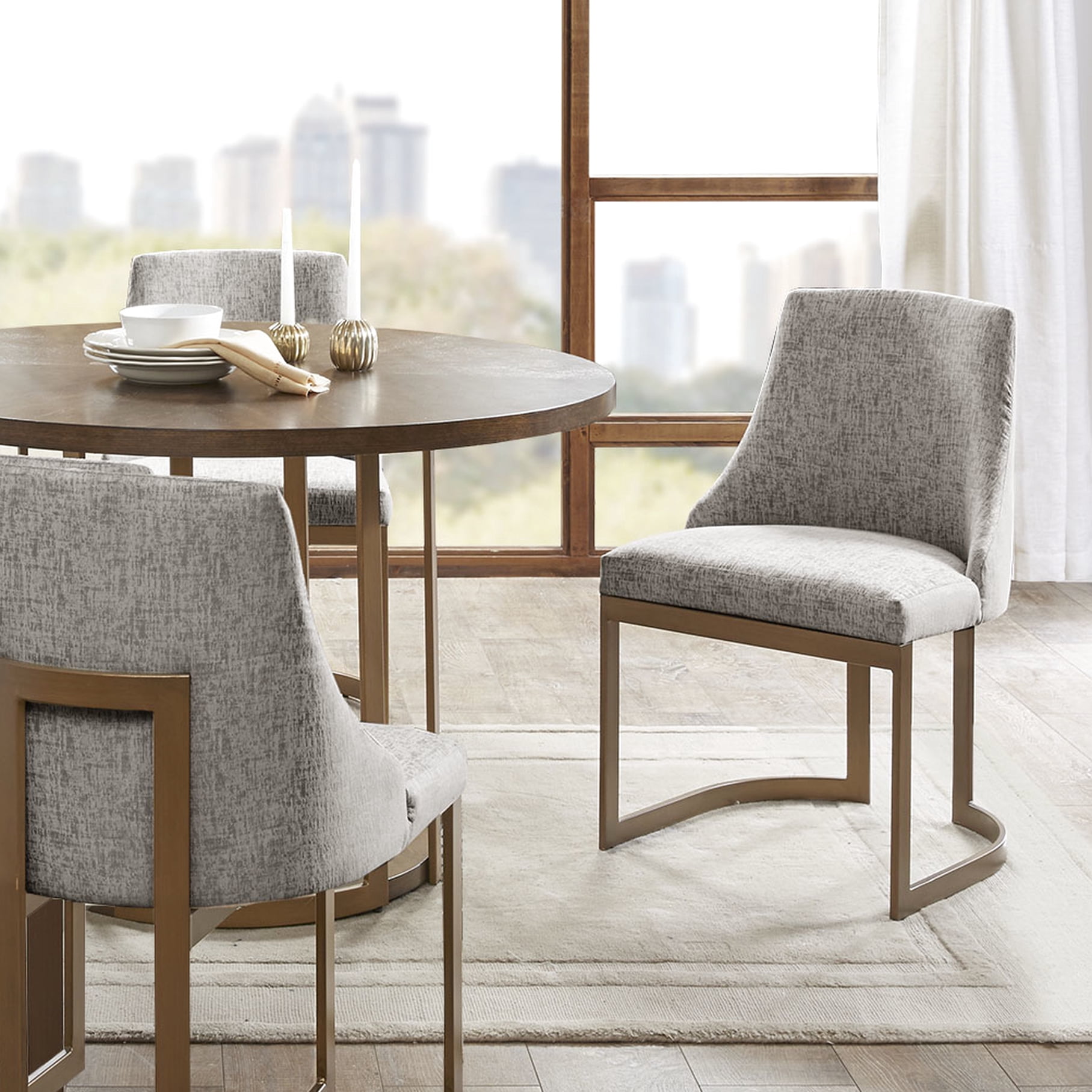 2 Dining Chairs, Metal Construction Grey Upholstery, High Density Foam ...