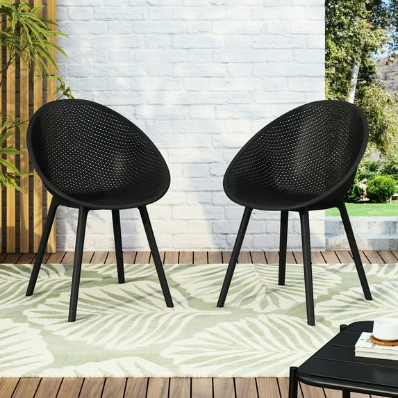 2 Dining Chairs - Stable Plastic Outdoor Seating In Black Finish Chair ...
