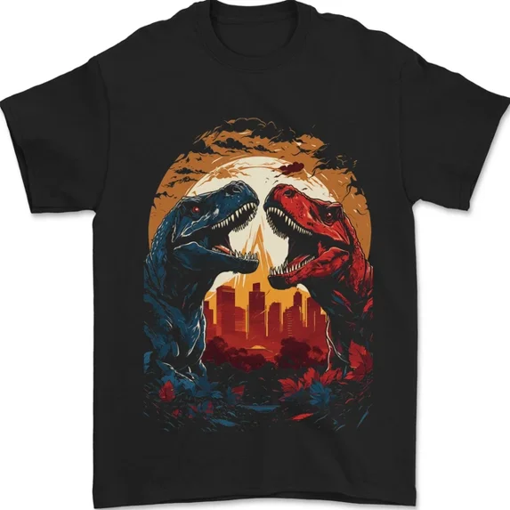2 Dinosaurs With A Moon Backdrop T-Rex Lizard Mens T-Shirt - Walmart.com