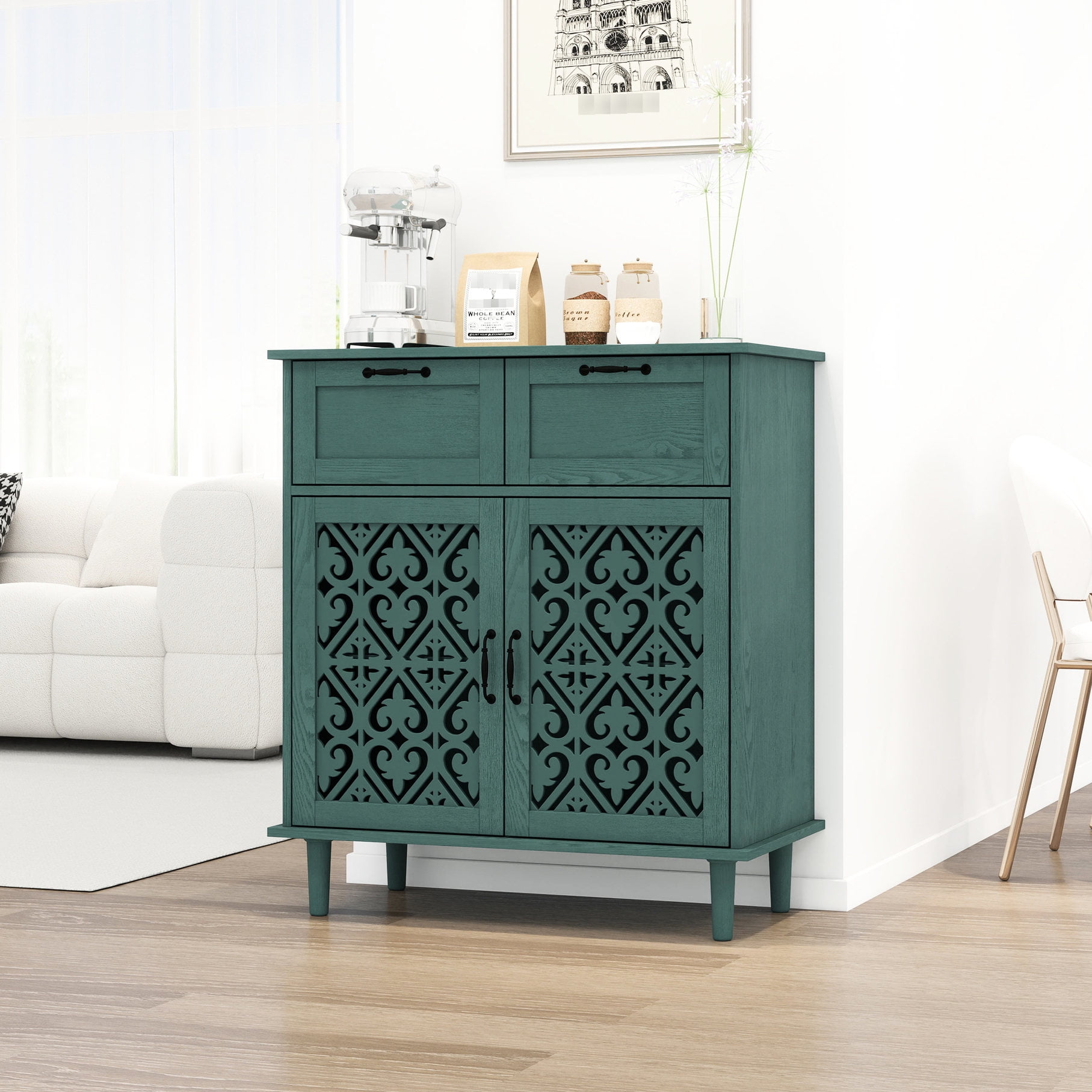 2 Door 2 Drawer Cabinet with Symmetrical Patterns for Bedroom Living ...