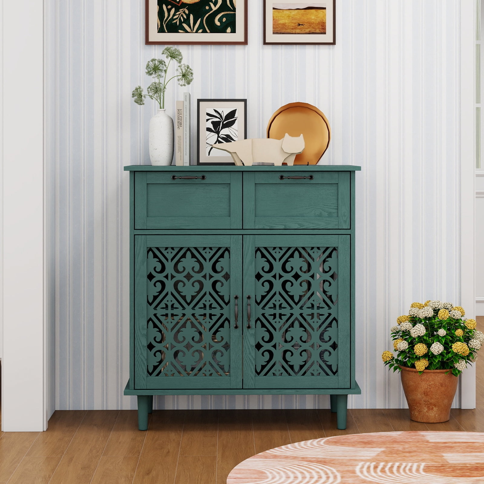 2-Door 2-Drawer Storage Cabinet with Adjustable Shelves & Anti-Tip Lock ...