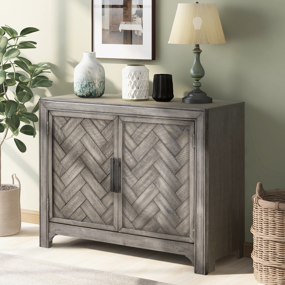 2 Door Accent Cabinet, 40'' Modern Storage Cabinets with Unique Design ...