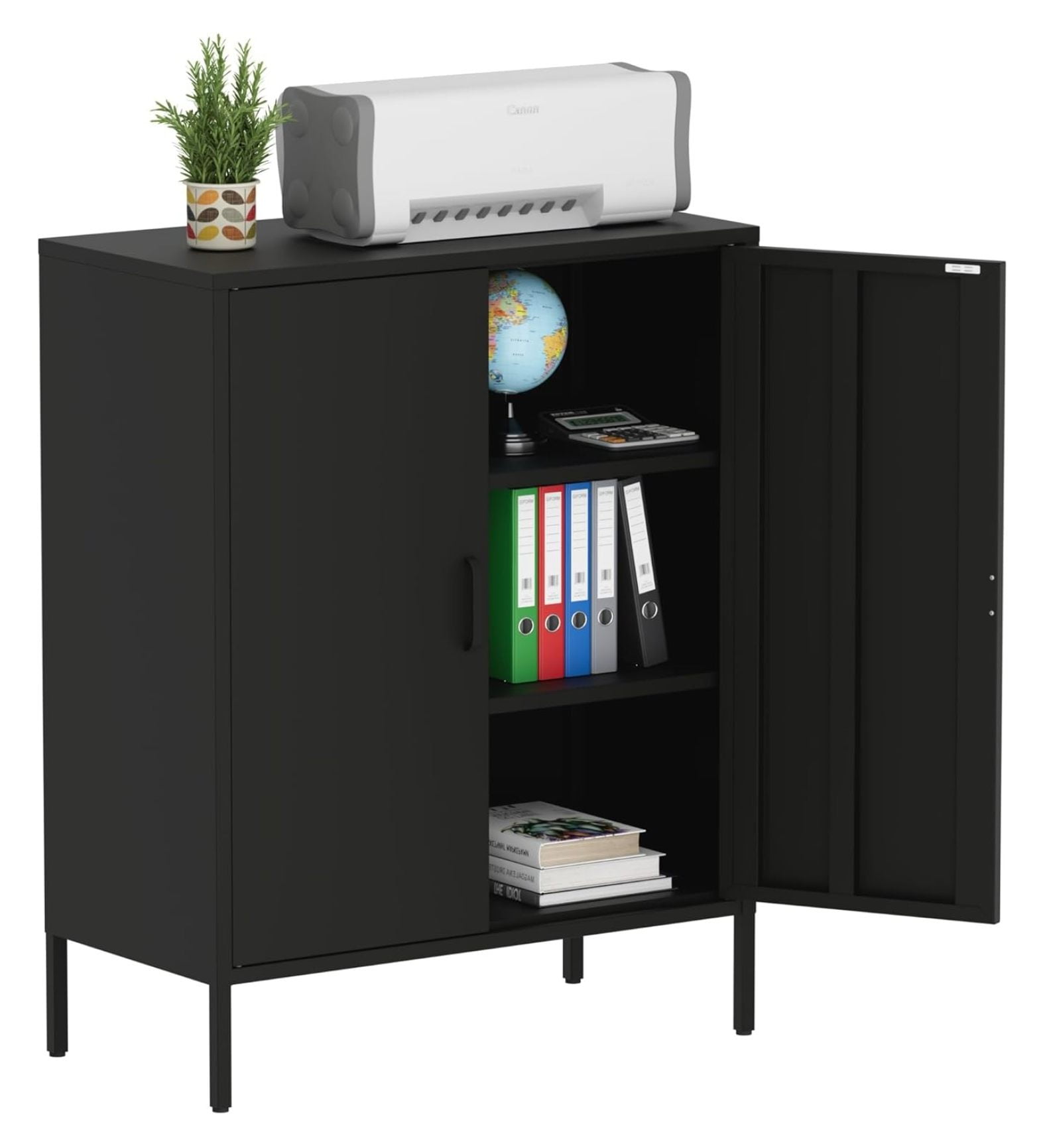 2 Door Black Metal Storage Cabinet with Adjustable Shelves,3 Tier ...