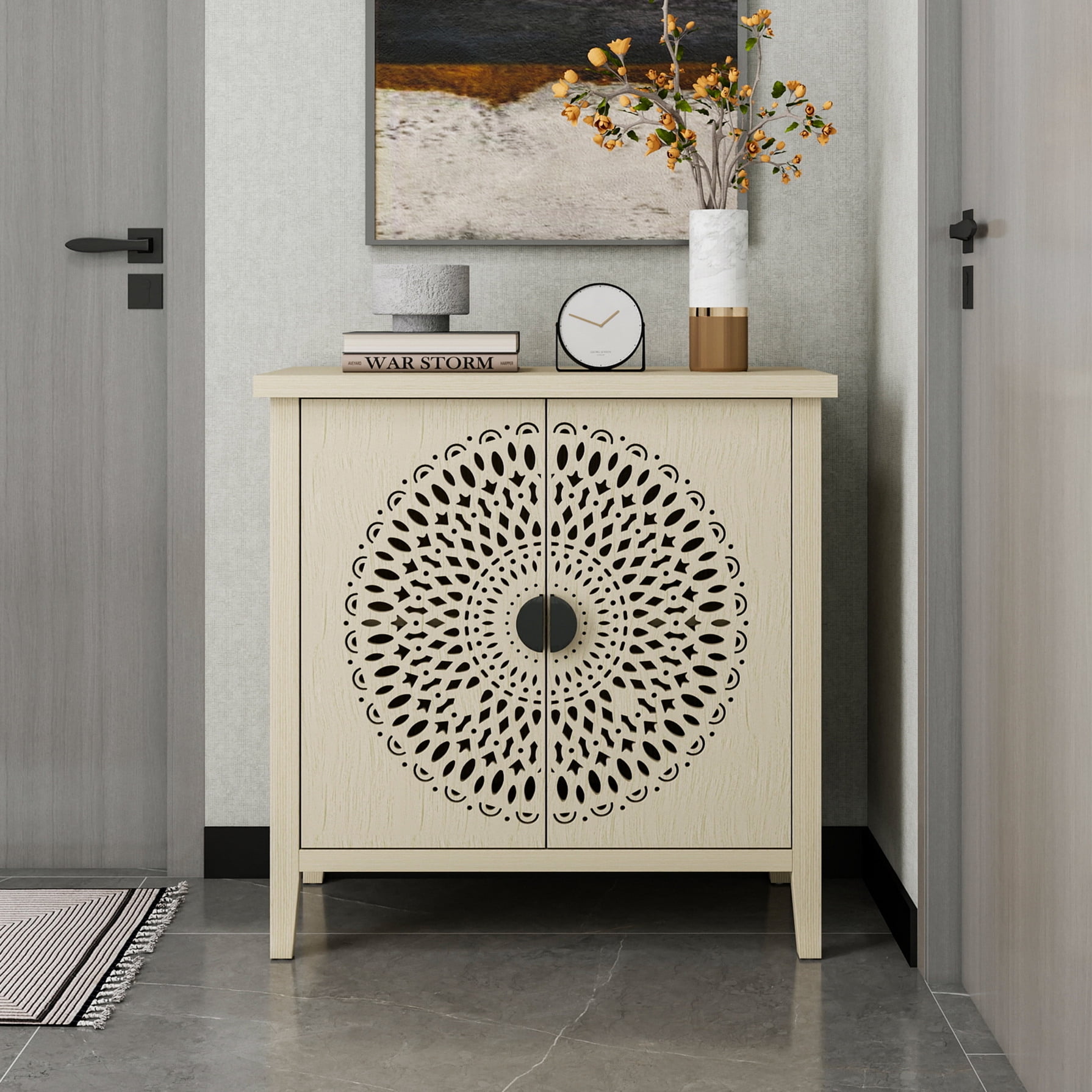 2 Door Buffet Cabinet, Hollow-Carved Sideboard Buffet Cabinet with Storage, Modern Coffee Bar ...