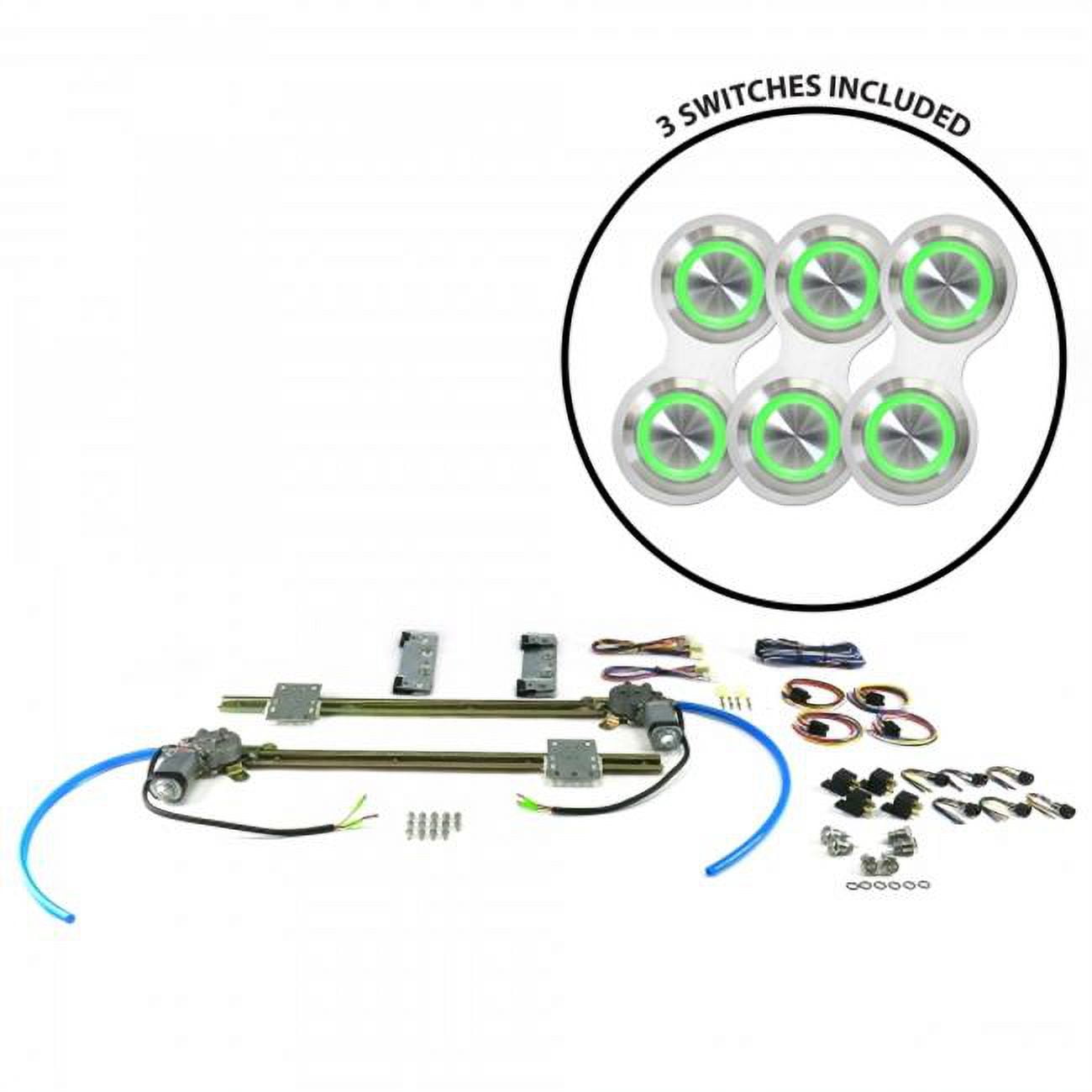 2-Door Flat Glass Power Window Kit with 3 Retro Billet Switches - Green ...