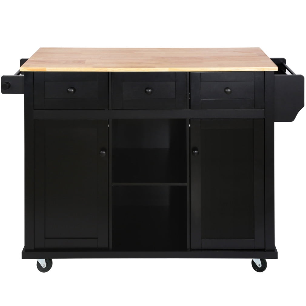 2 Door Kitchen Island with Wood Drop-Leaf Countertop and Storage ...