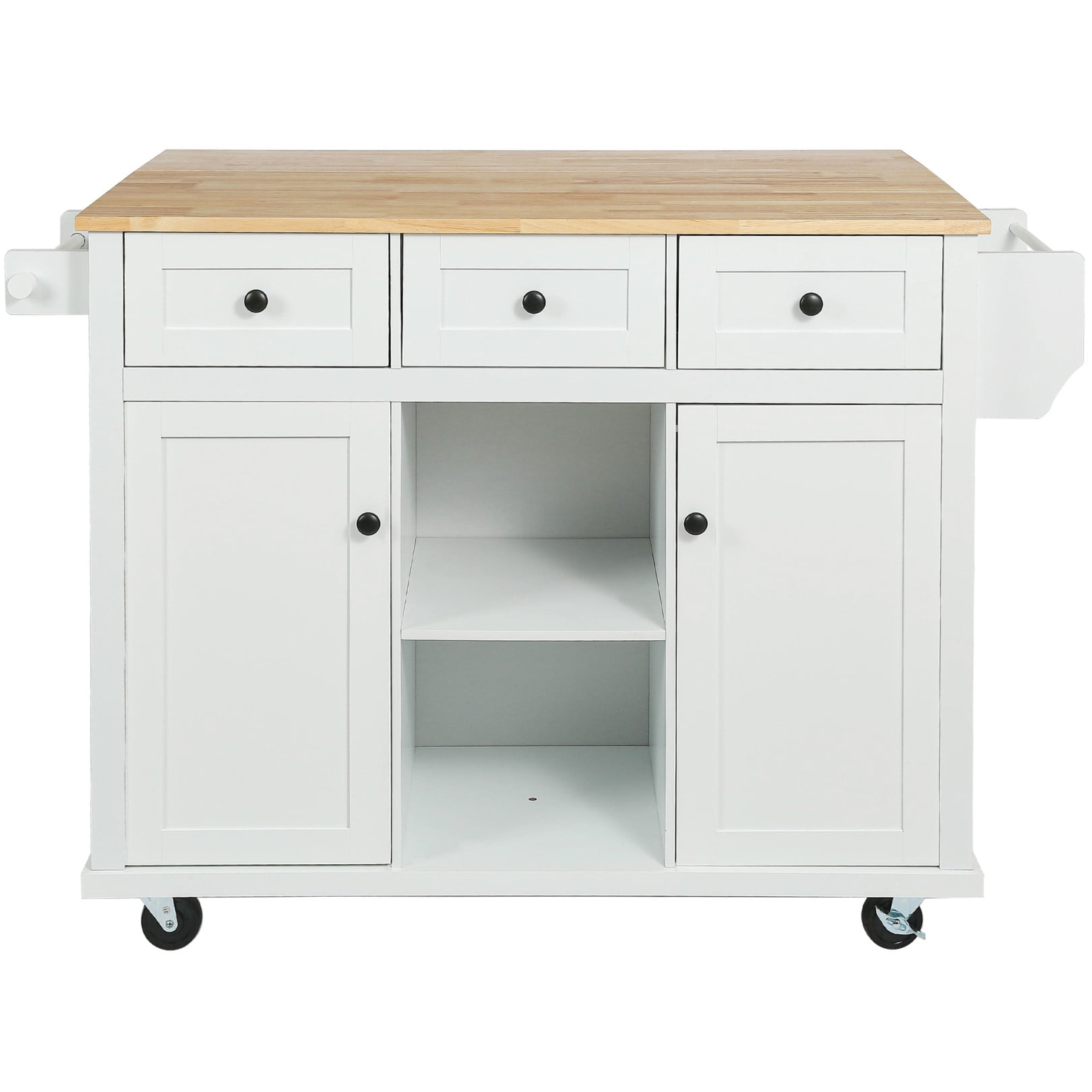 2 Door Kitchen Island with Wood Drop-Leaf Countertop and Storage ...