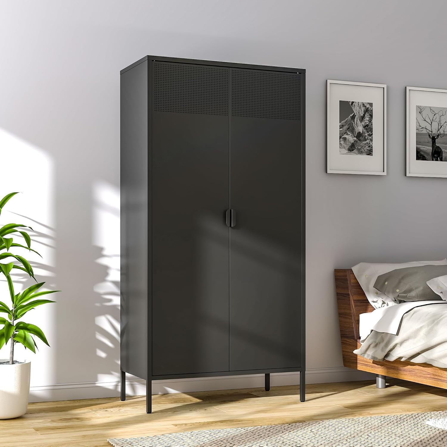 2 Door Metal Accent Cabinet Black Metal Storage Cabinet with Adjustable ...