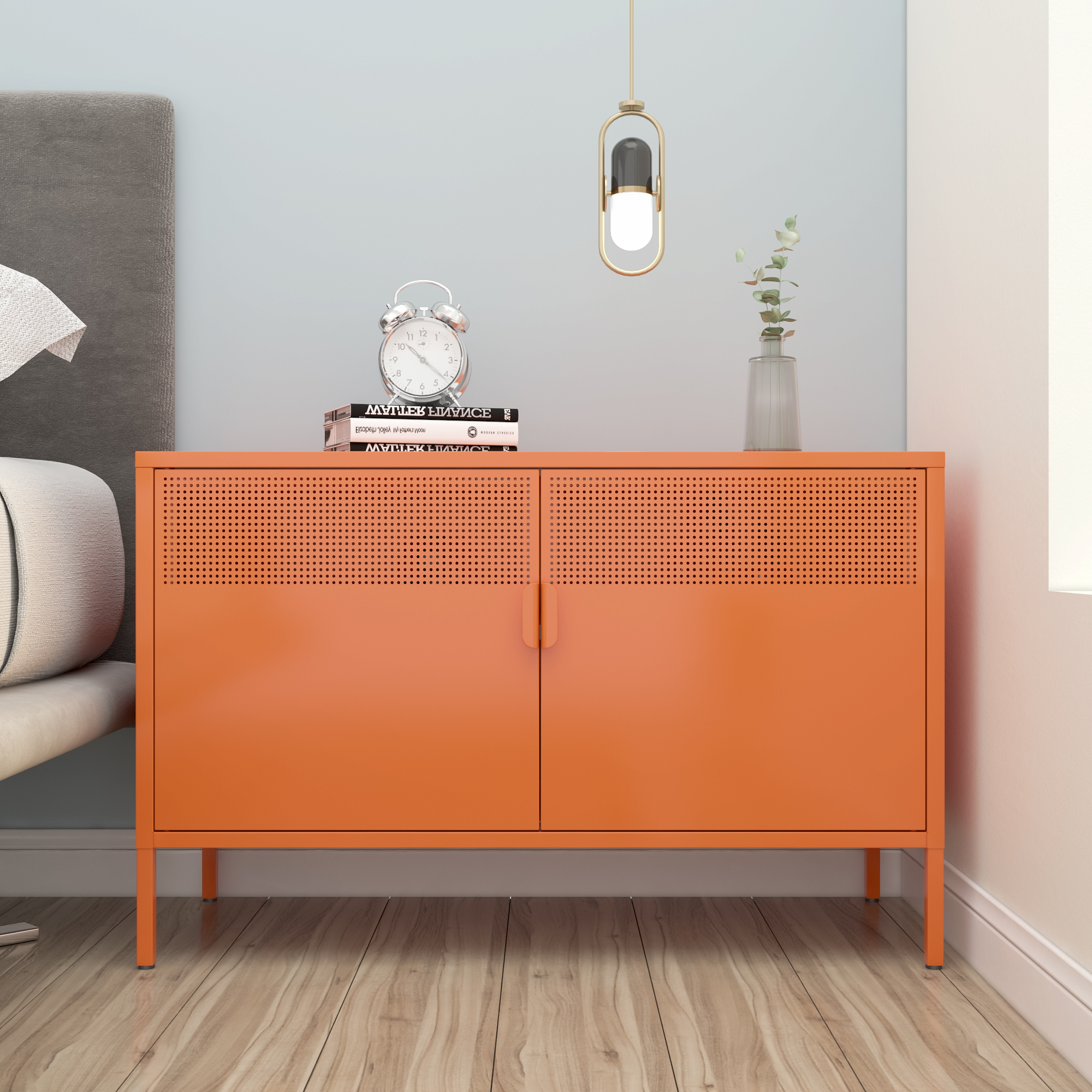 2 Door Metal Accent Cabinet,Orange Metal Storage Cabinet with ...