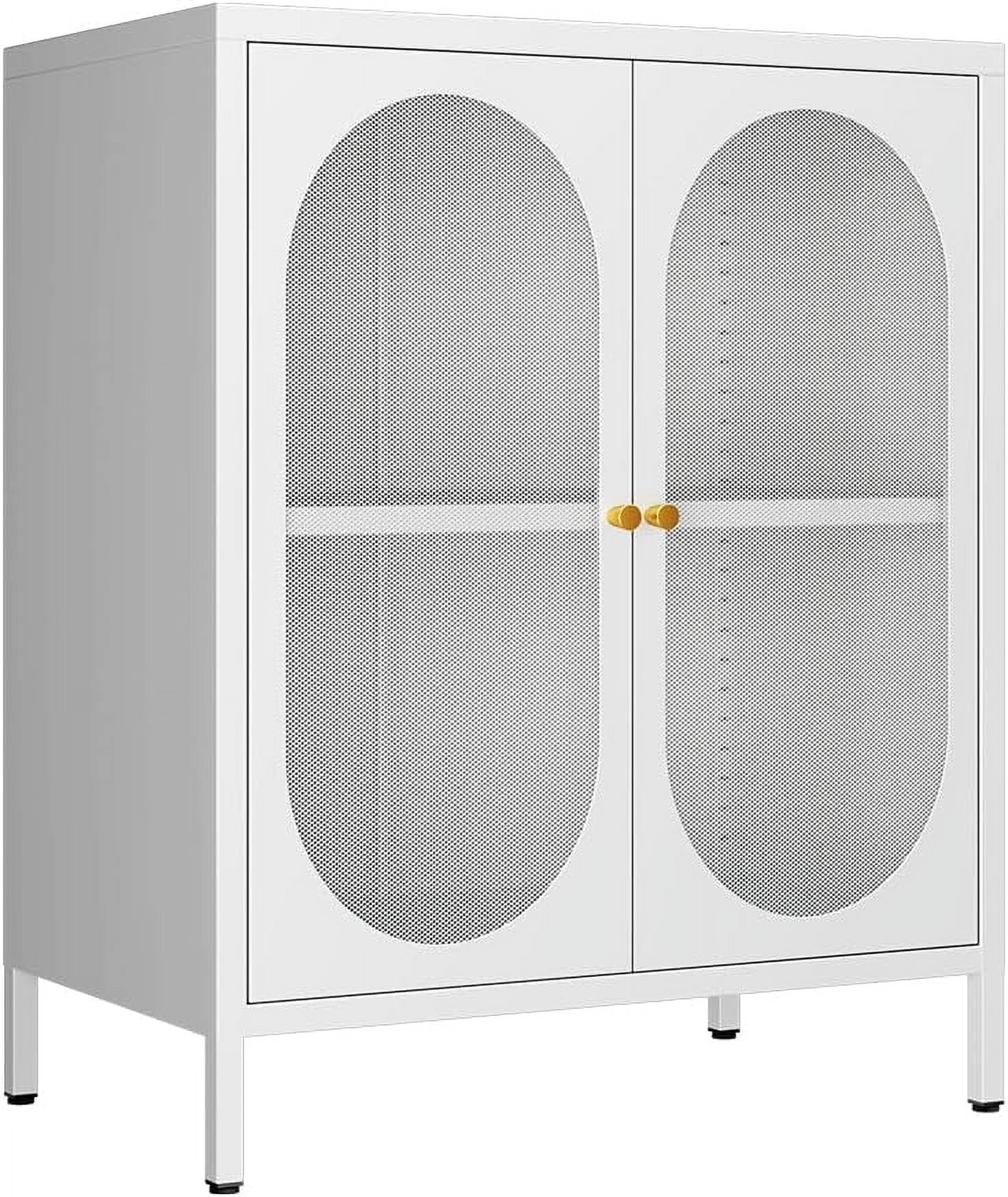 2 Door Metal Mesh Storage Cabinet with 1 Adjustable Shelves-Steel ...