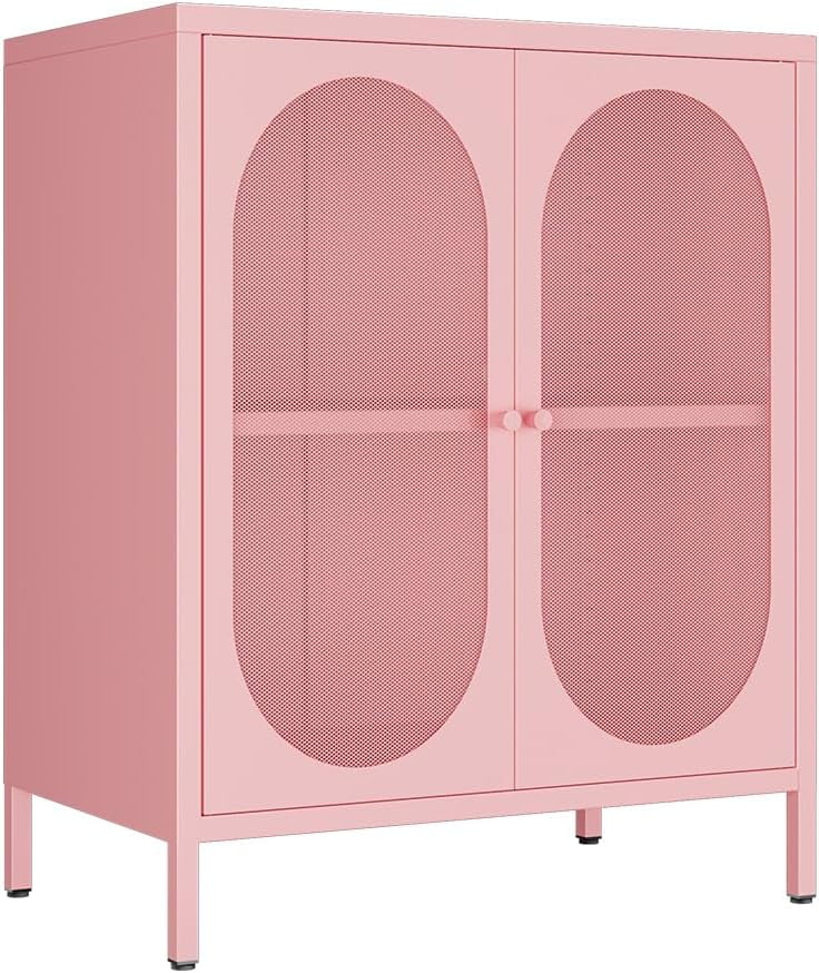 2 Door Metal Mesh Storage Cabinet with 1 Adjustable Shelves-Steel ...