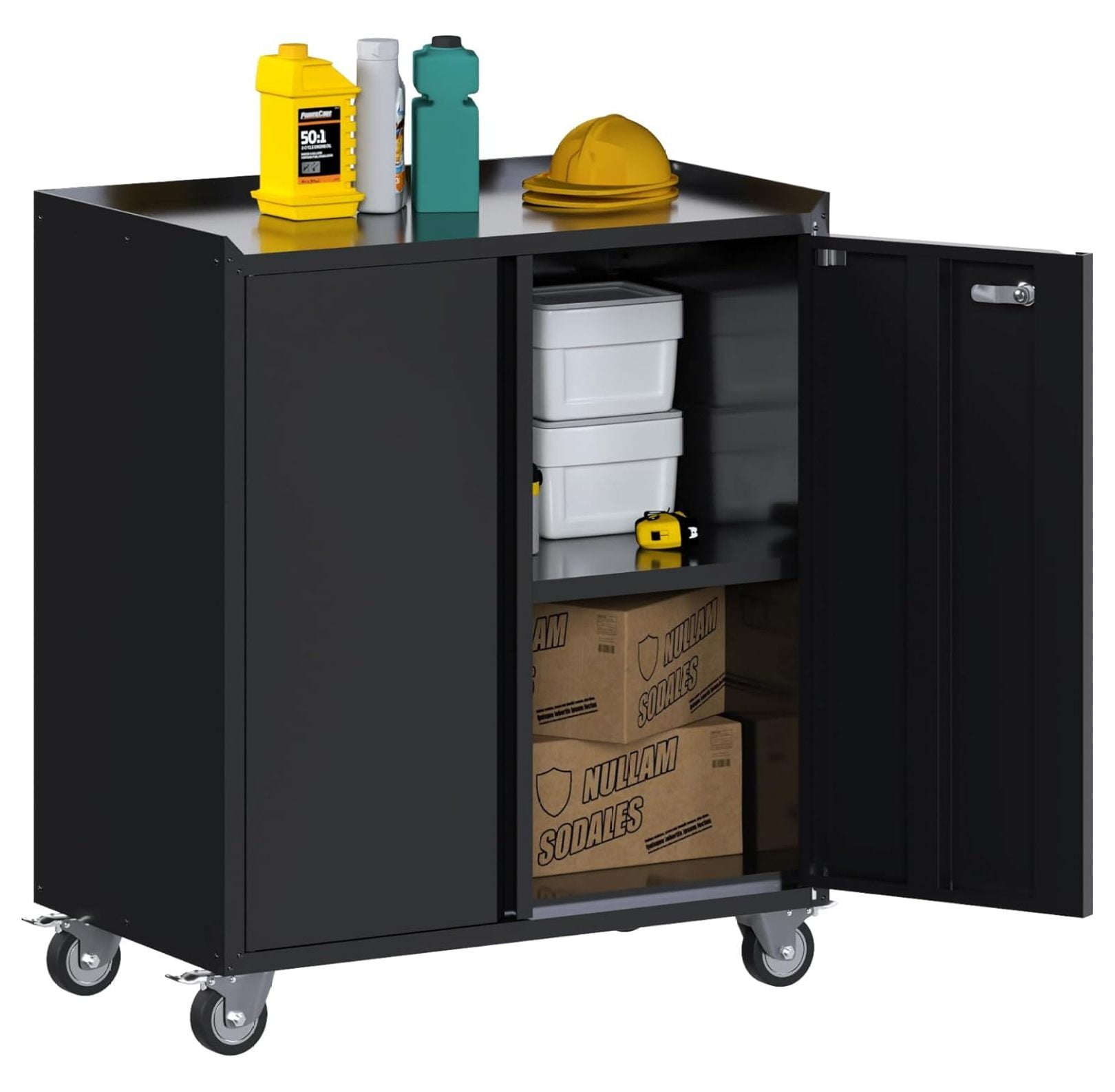2 Door Metal Tool Storage Cabinet on Wheels, Locking Steel Rolling ...
