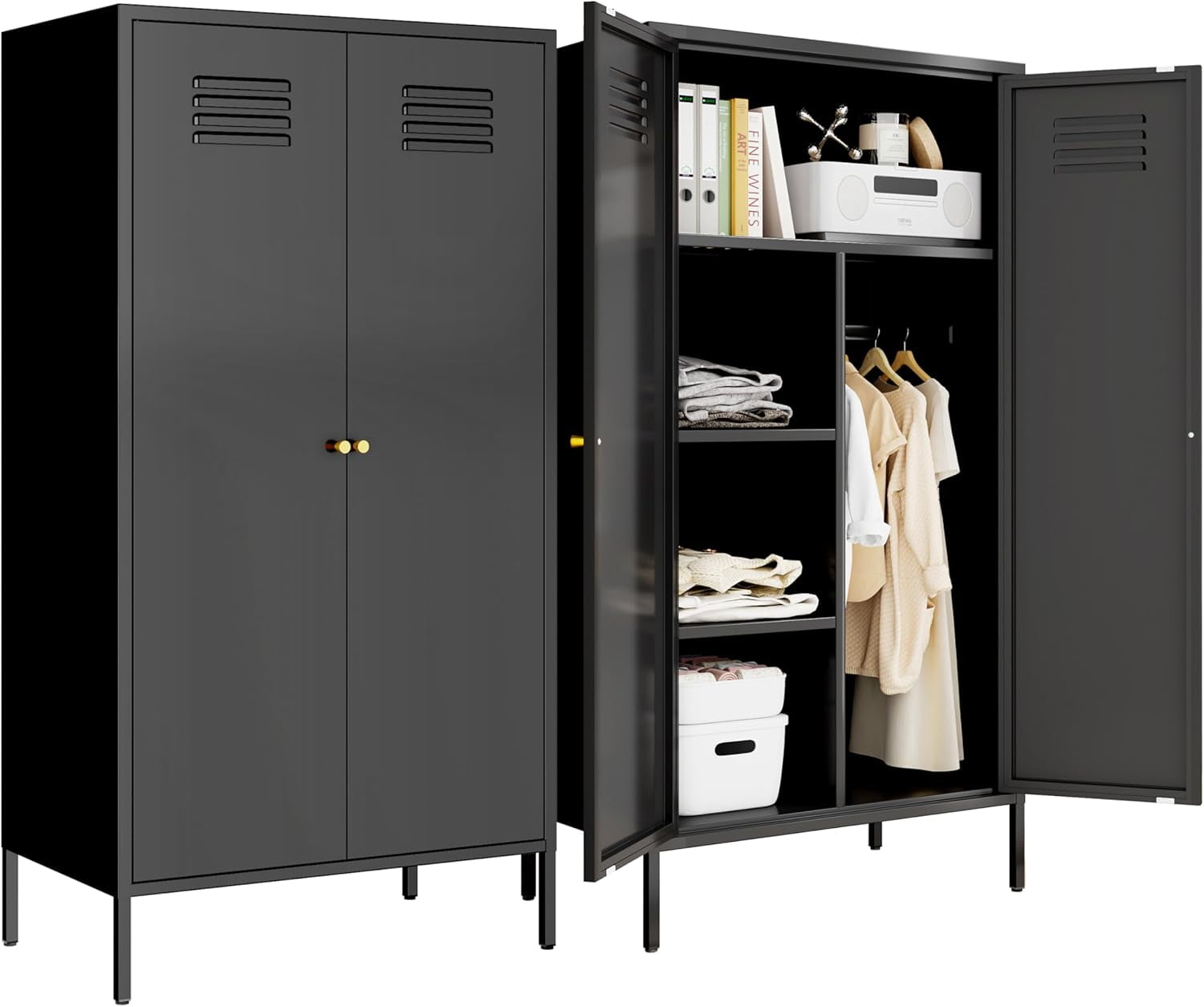 2 Door Metal Wardrobe,Classified Storage Tall Storage Cabinet with ...