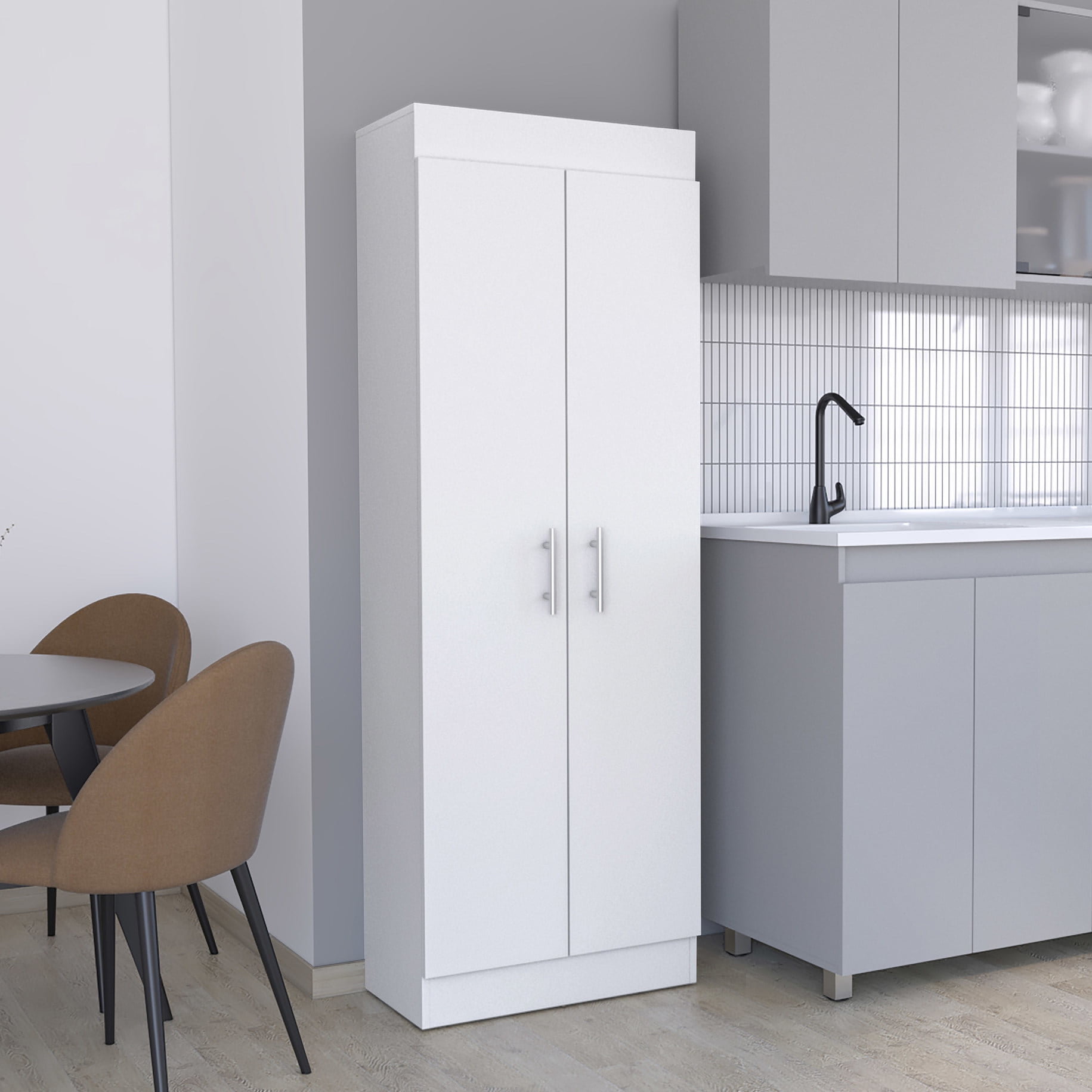 2-Door Pantry Cabinet with Handles+Convenient Storage"-"Kitchen Use ...