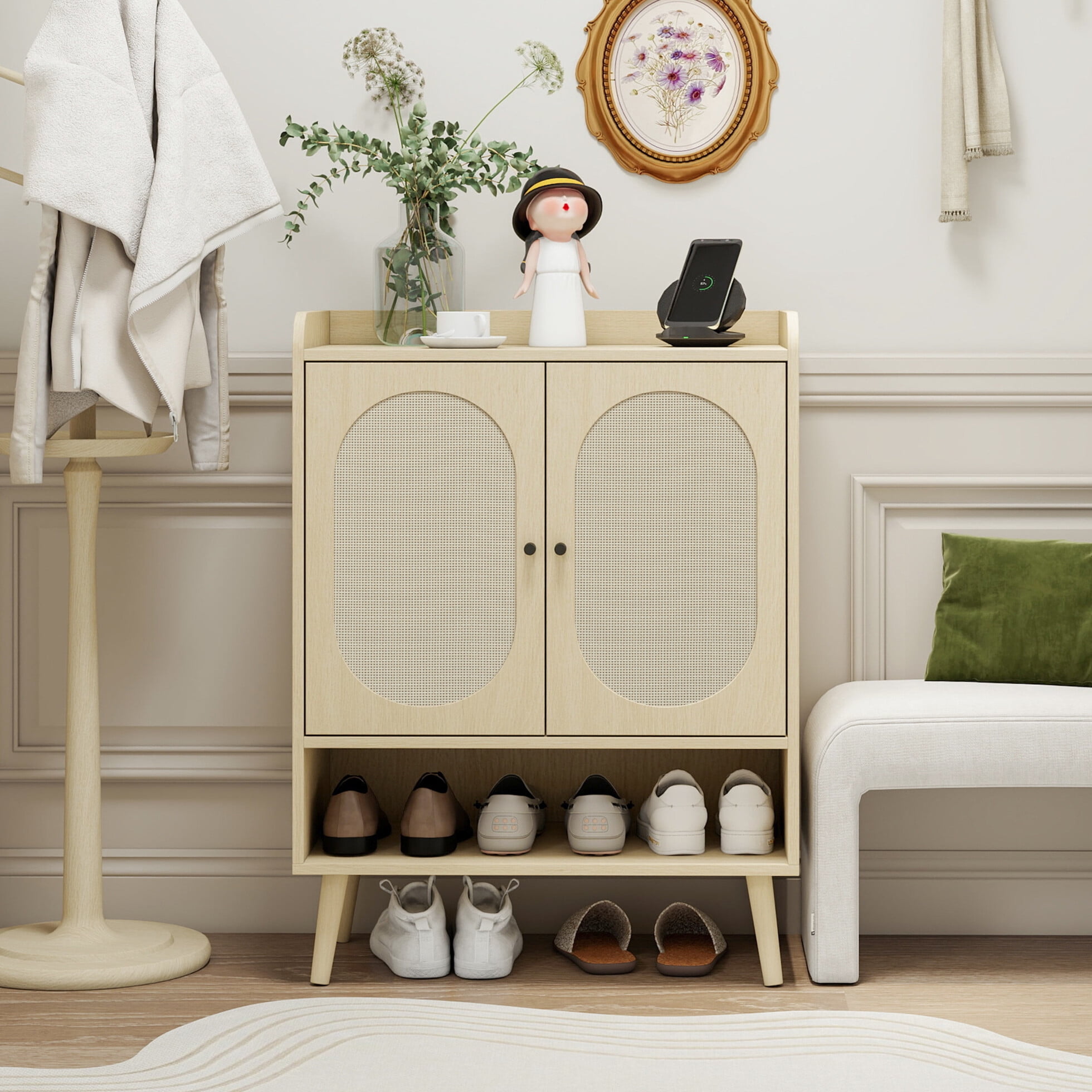 2-Door Shoe Rack with Anti-Tip Safety, Freestanding Entryway Storage ...