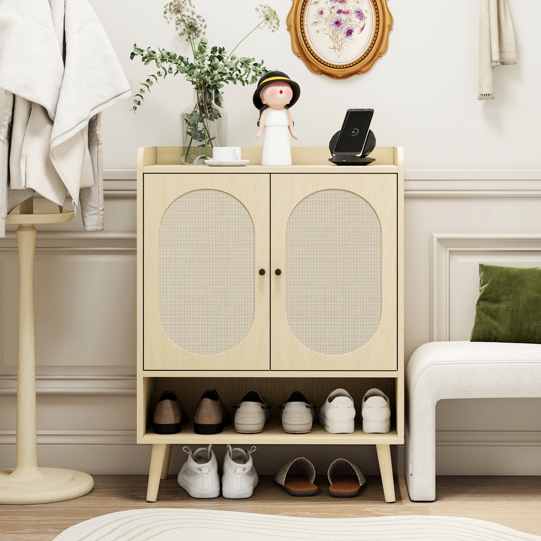 2 Door Shoe Shelf For Entryway, Freestanding Modern Storage With ...