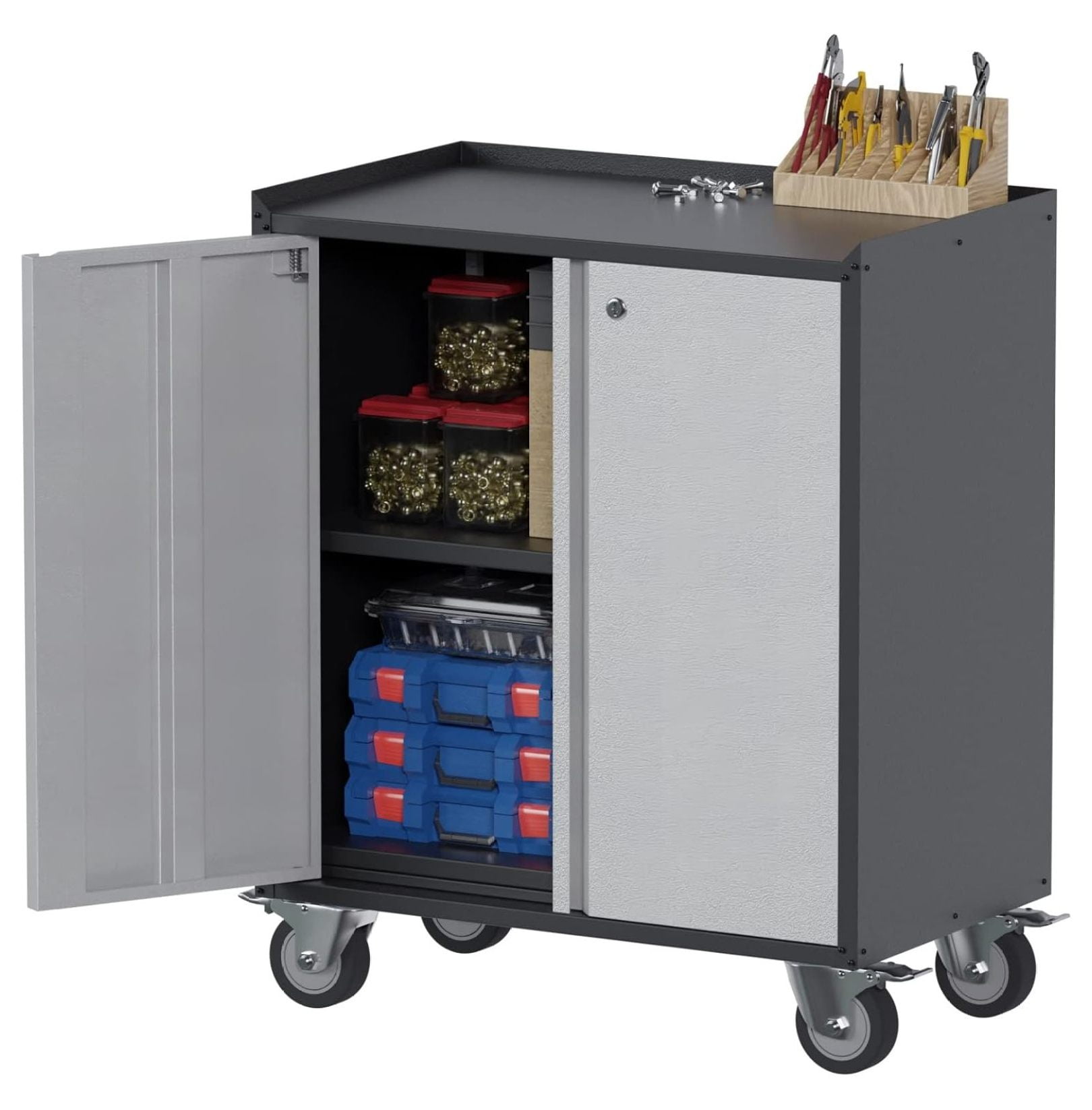 2 Door Tool Cabinets for Garage, 35.4 Inches Lockable Garage Storage ...