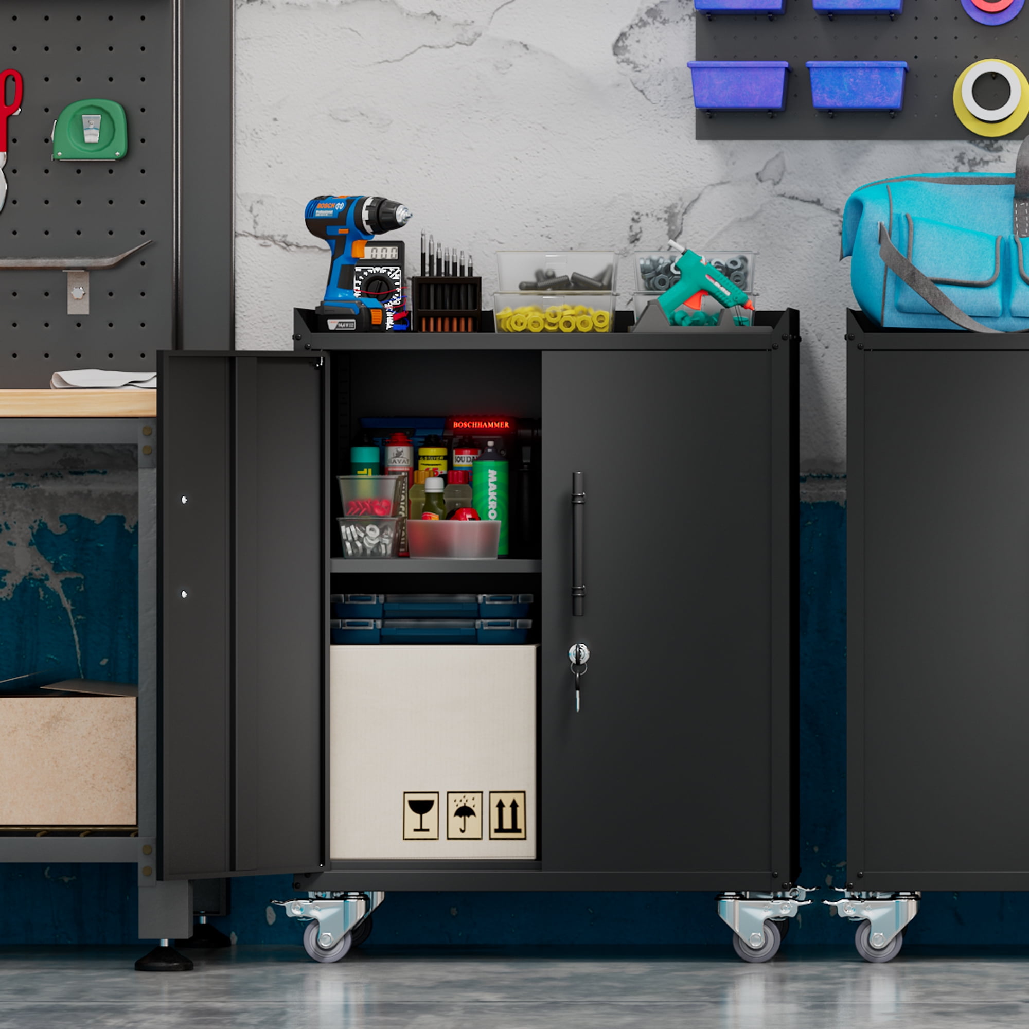 2 Door Tool Cabinets for Garage, Lockable Garage Storage Cabinet ...