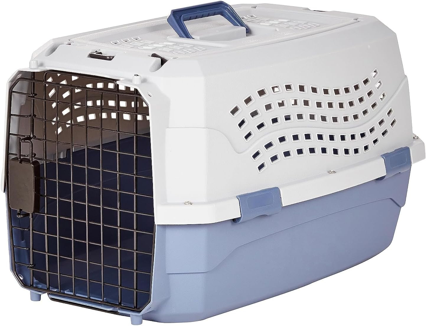 2-Door Top-Load Hard-Sided Dogs, Cats Pet Travel Carrier, Gray & Blue ...