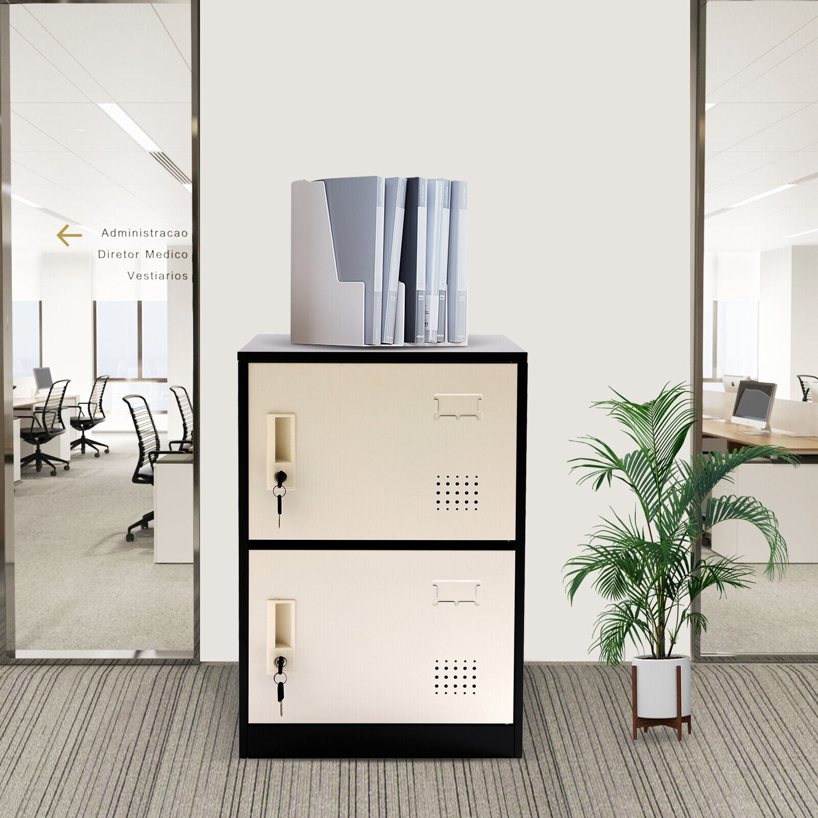 2 Door Vertical Stackable Storage Cabinet With Lock Office/Household Small Metal Organizer ...