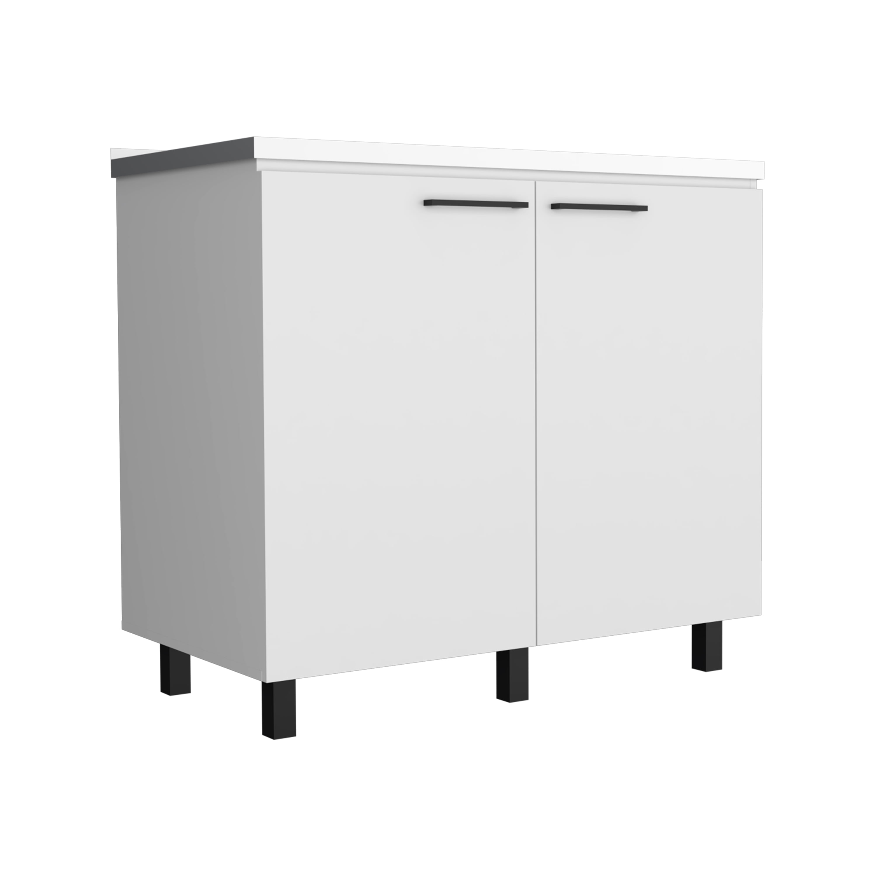 2-Door White Freestanding Utility Base Cabinet with Stainless Steel ...
